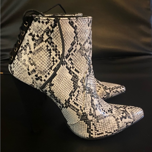 Shoe Dazzle | Shoes | Snake Skin Lace Up Heel Booties | Poshmark